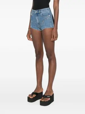 MUGLER Bi-material Denim Shorts - Blue