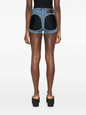 MUGLER Bi-material Denim Shorts - Blue