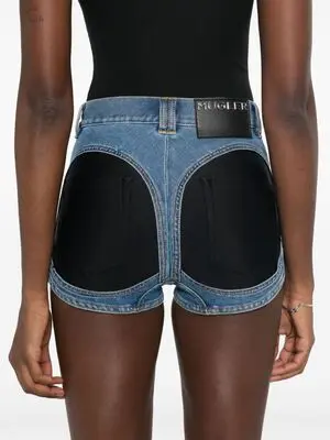 MUGLER Bi-material Denim Shorts - Blue