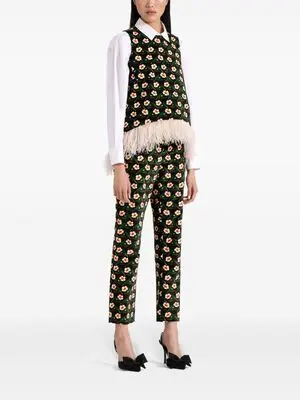 La DoubleJ Floral-print Cropped Trousers - Black