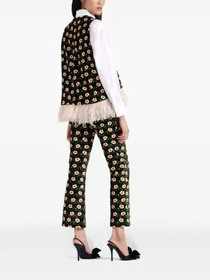 La DoubleJ Floral-print Cropped Trousers - Black