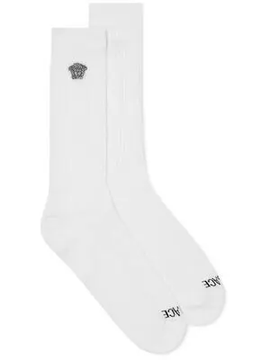 Versace Medusa Embroidered Ribbed Socks - White