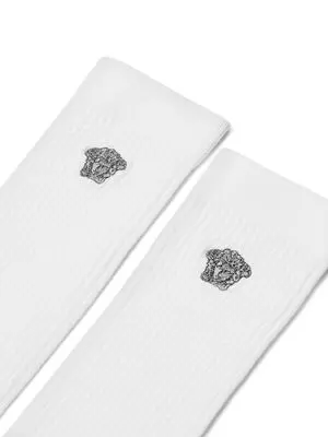 Versace Medusa Embroidered Ribbed Socks - White