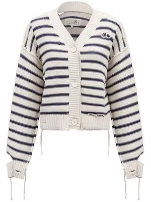 MAISON MARGIELA Striped Knit Cardigan - White