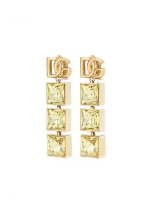 Dolce & Gabbana Logo-plaque Crystal Drop Earrings - Gold