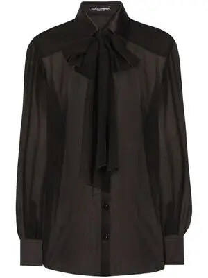 Dolce & Gabbana Pussy-bow Silk Chiffon Shirt - Black