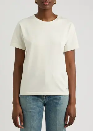 Saint Laurent Logo Cotton-blend T-shirt - Natural