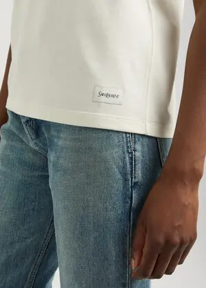 Saint Laurent Logo Cotton-blend T-shirt - Natural