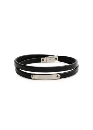 Saint Laurent Logo Leather Double-wrap Bracelet
