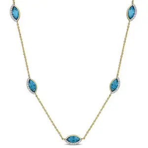 JULIANNA B. Birthstone And Diamond 14k Gold Necklace - Blue Topaz