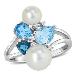 JULIANNA B. Pearl And Diamond Ring - Blue Topaz