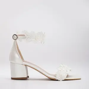 FOREVER & ALWAYS SHOES Dana Lace Bridal Low Heel Sandals - Ivory