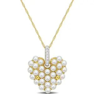 JULIANNA B. 14k Cultured Pearl And Diamond Heart Pendant Necklace - Yellow Gold