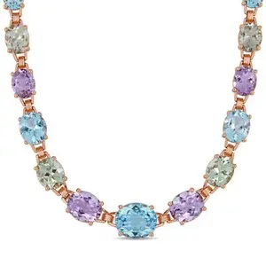 JULIANNA B. Gemstone Link Necklace - Rose-plated Silver