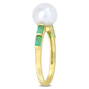 JULIANNA B. Cultured Pearl & Gemstone Stacked 10k Gold Ring - Emerald/yellow Gold