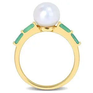 JULIANNA B. Cultured Pearl & Gemstone Stacked 10k Gold Ring - Emerald/yellow Gold