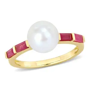 JULIANNA B. Julianna B. Cultured Pearl & Gemstone Stacked 10k Gold Ring Ruby/yellow Gold