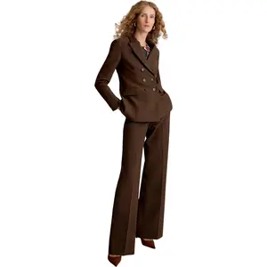 M.M.LAFLEUR Luxe Flex Suiting Double-breasted Blazer - Chocolate Torte Melange
