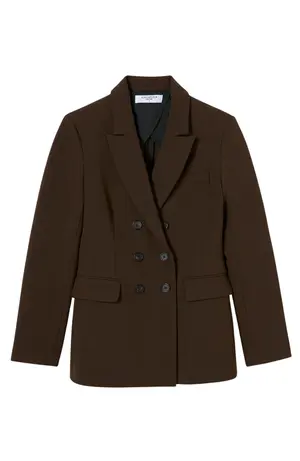 M.M.LAFLEUR Luxe Flex Suiting Double-breasted Blazer - Chocolate Torte Melange