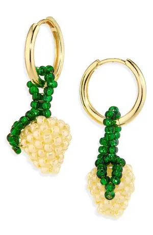 PURA UTZ Beaded Charm Drop Hoop Earrings - Yellow / Green