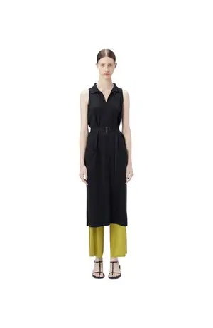 Gobi Cashmere Sleeveless Silk Cashmere Polo Dress - Black