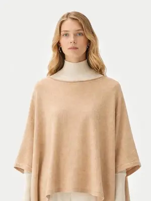 Gobi Cashmere Boat-neck Poncho - Beige