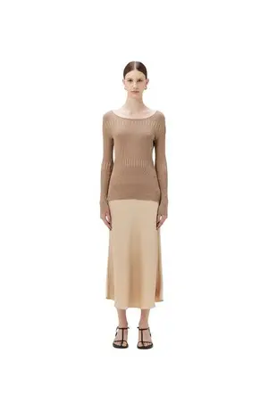 Gobi Cashmere Ribbed Cotton Silk Blend Sweater - Timber Wolf