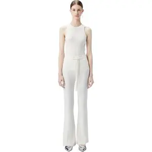 GOBI MONGOLIAN CASHMERE Drawstring Ribbed Cotton Silk Cashmere Blend Flares - Whisper White