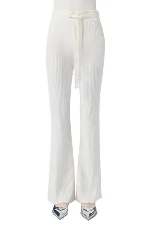 GOBI MONGOLIAN CASHMERE Drawstring Ribbed Cotton Silk Cashmere Blend Flares - Whisper White