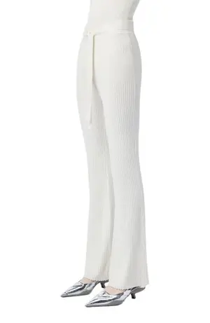 GOBI MONGOLIAN CASHMERE Drawstring Ribbed Cotton Silk Cashmere Blend Flares - Whisper White