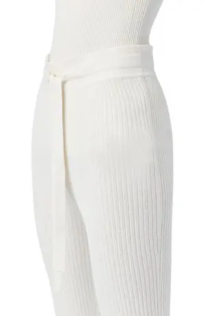 GOBI MONGOLIAN CASHMERE Drawstring Ribbed Cotton Silk Cashmere Blend Flares - Whisper White