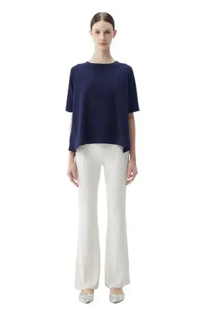 Gobi Cashmere Box-Cut Cotton Silk Cashmere Blend T-Shirt Navy