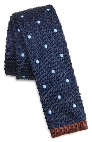 CLIFTON WILSON Polka Dot Knit Silk Neck Tie - Navy