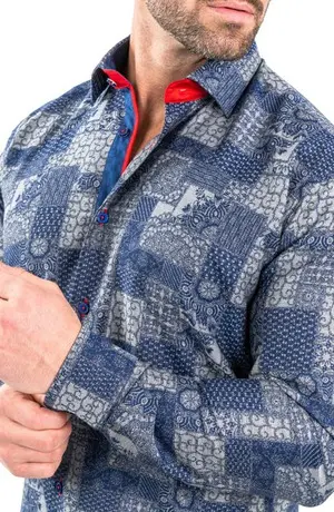 MACEOO Einstein Jacqvosaic Contemporary Fit Cotton Blend Button-up Shirt
