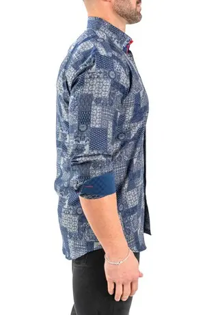 MACEOO Einstein Jacqvosaic Contemporary Fit Cotton Blend Button-up Shirt