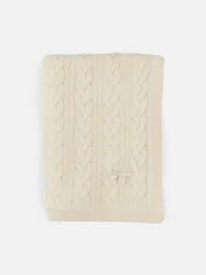 GOBI MONGOLIAN CASHMERE Cable Knit Blanket Off White