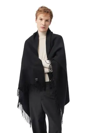 GOBI MONGOLIAN CASHMERE Medium Fringe Blanket - Black