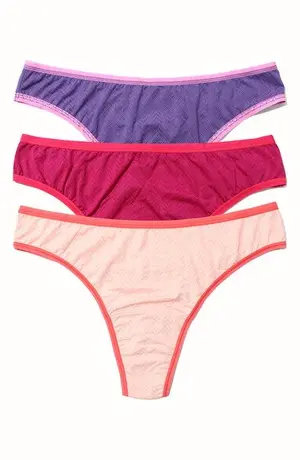Hanky Panky Movecalm™ Assorted 3-pack Natural Rise Thongs - Acai/sweet Nothing/summer Plum