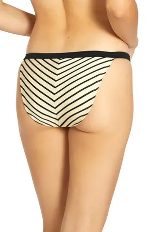 Robin Piccone Parker Stripe Rib Bikini Bottom - Ecru/ Black
