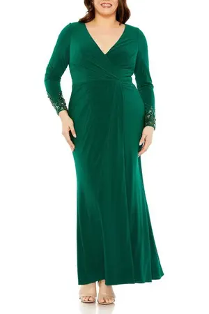 Long Sleeve V Neck Evening Gowns