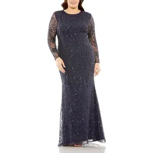 Mac Duggal Long Sleeve Embellished Gown - Midnight