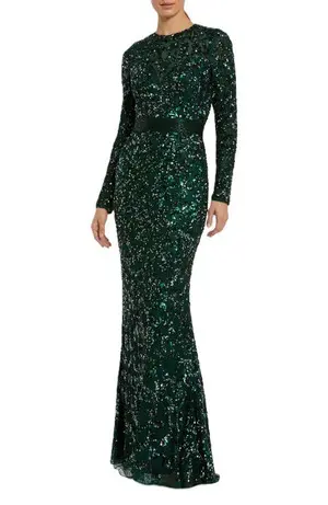 Mac Duggal Embellished Long Sleeve Gown