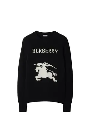 Burberry Equestrian Knight Design Wool Cashmere Sweater - Black