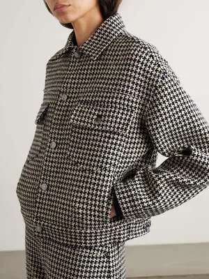 FRAME Houndstooth Tweed Trucker Jacket