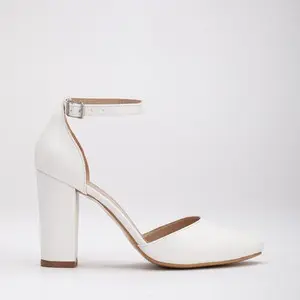 FOREVER & ALWAYS SHOES Gisele High Block Heels With Ankle Strap - White