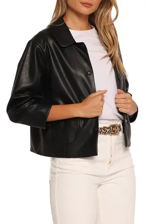 PETAL & PUP Evora Faux Leather Cropped Jacket