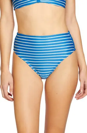 Robin Piccone Parker Stripe Rib Bikini Bottom - Hydra/ Ecru