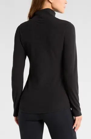 Zella Cozy Ribbed Mock Neck Top - Black