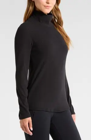 Zella Cozy Ribbed Mock Neck Top - Black