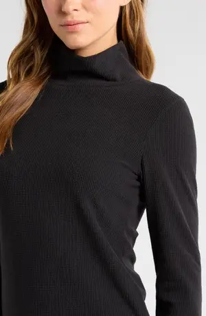 Zella Cozy Ribbed Mock Neck Top - Black